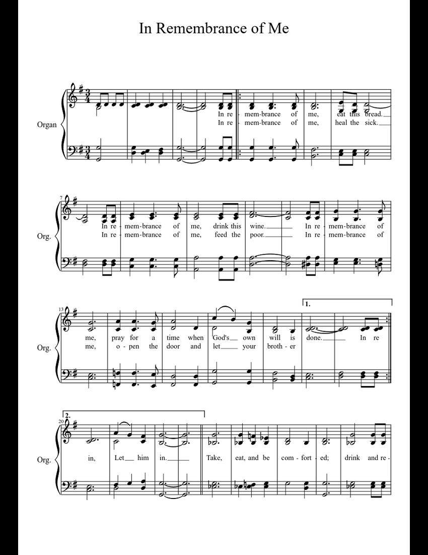 In Remembrance of Me in G sheet music download free in PDF or MIDI