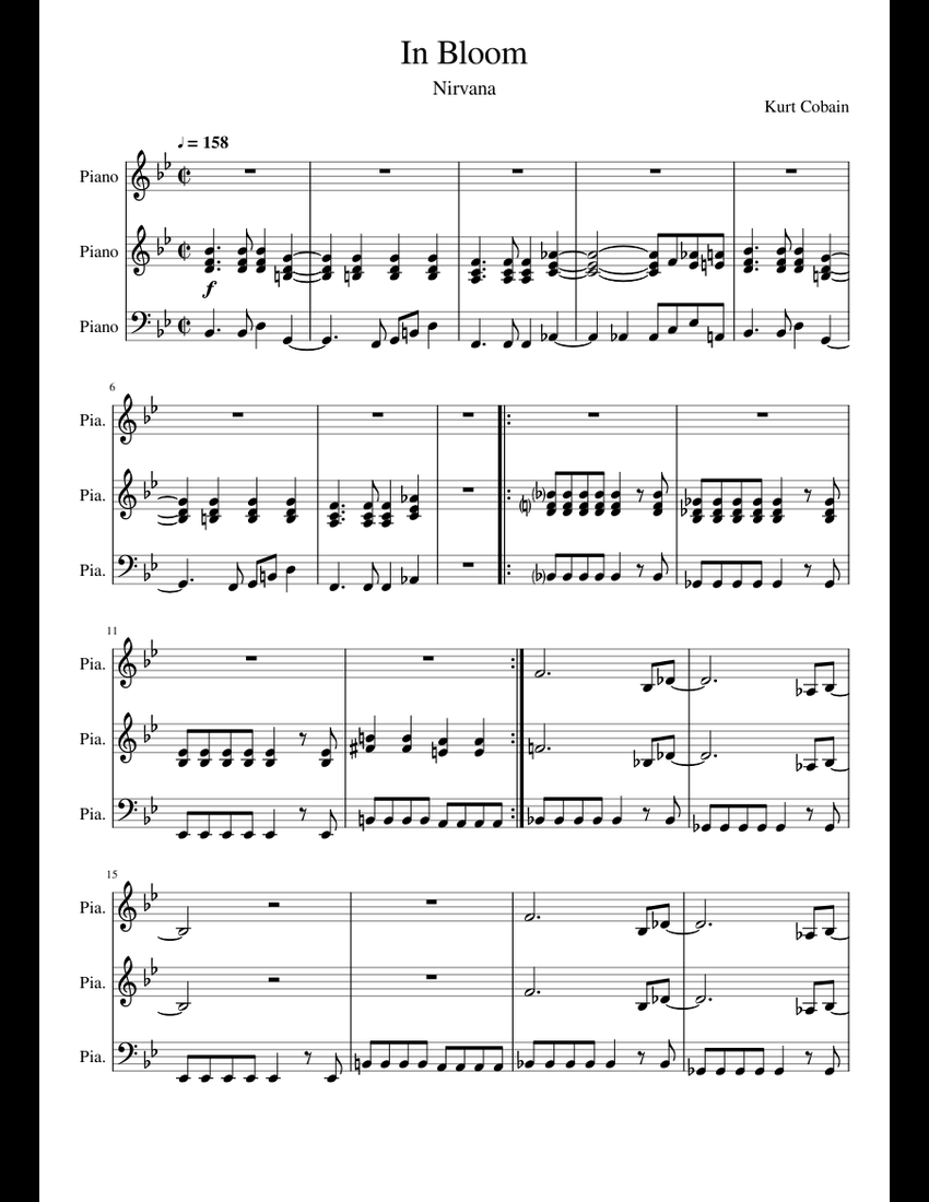 In Bloom - Nirvana sheet music for Piano download free in PDF or MIDI