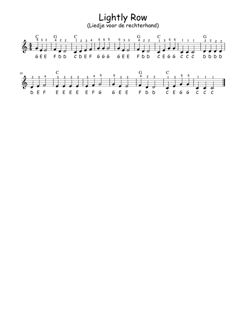 Lightly Row (Liedje voor de rechterhand) Sheet music for Piano (Solo ...
