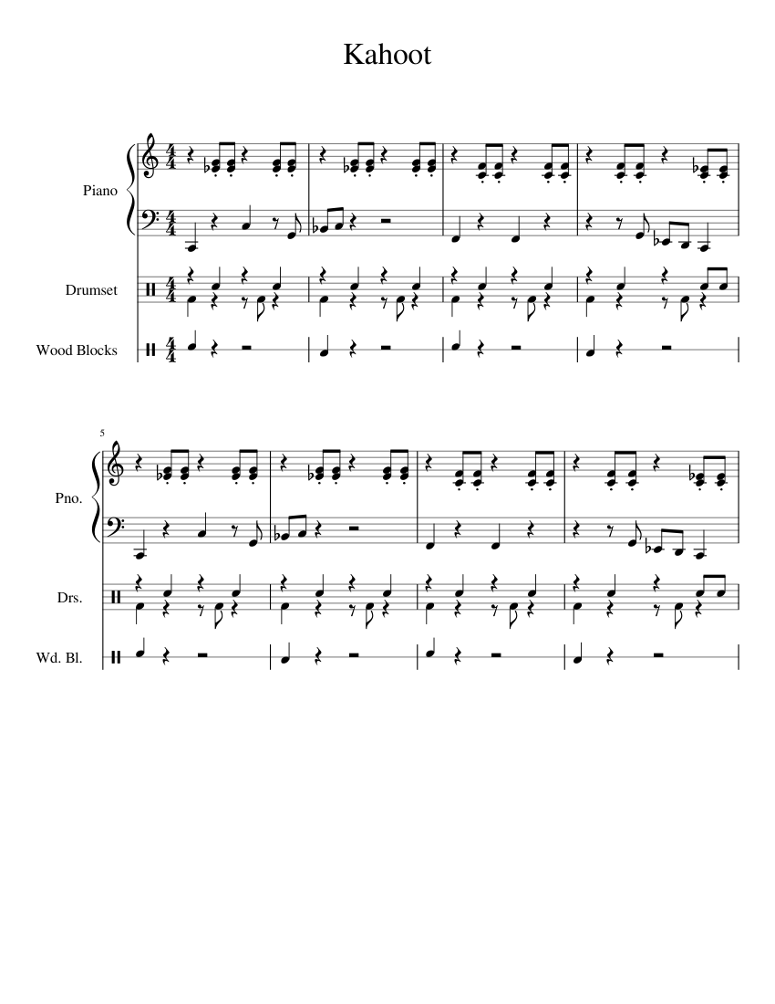 Kahoot sheet music for Piano, Percussion download free in PDF or MIDI
