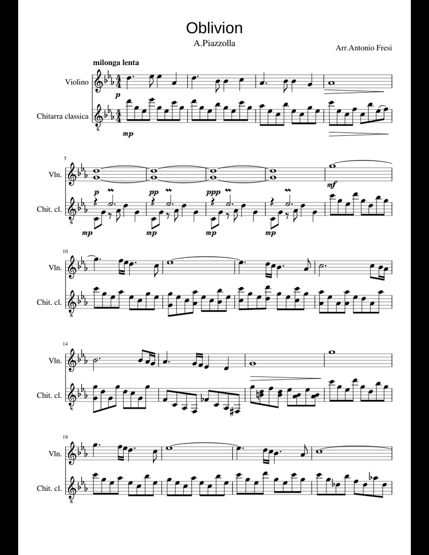 Oblivion sheet music for Violin, Guitar download free in PDF or MIDI