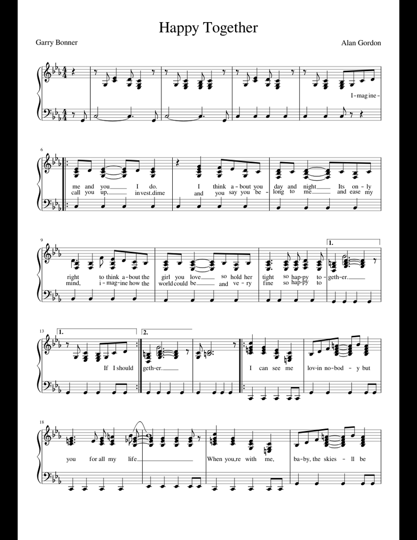 Happy Together - M. Cyrus (original from The Turtles) sheet music for ...