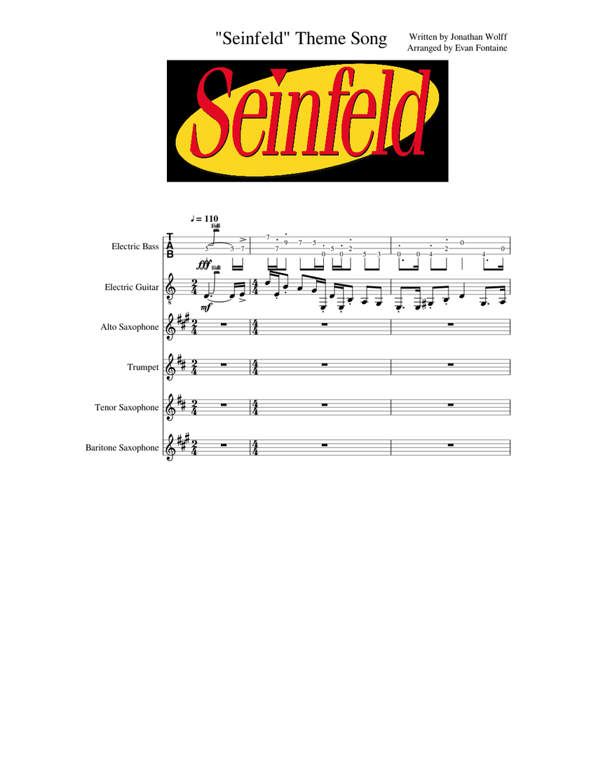 "Seinfeld" Theme Song Sheet music for Bass, Guitar, Alto Saxophone ...