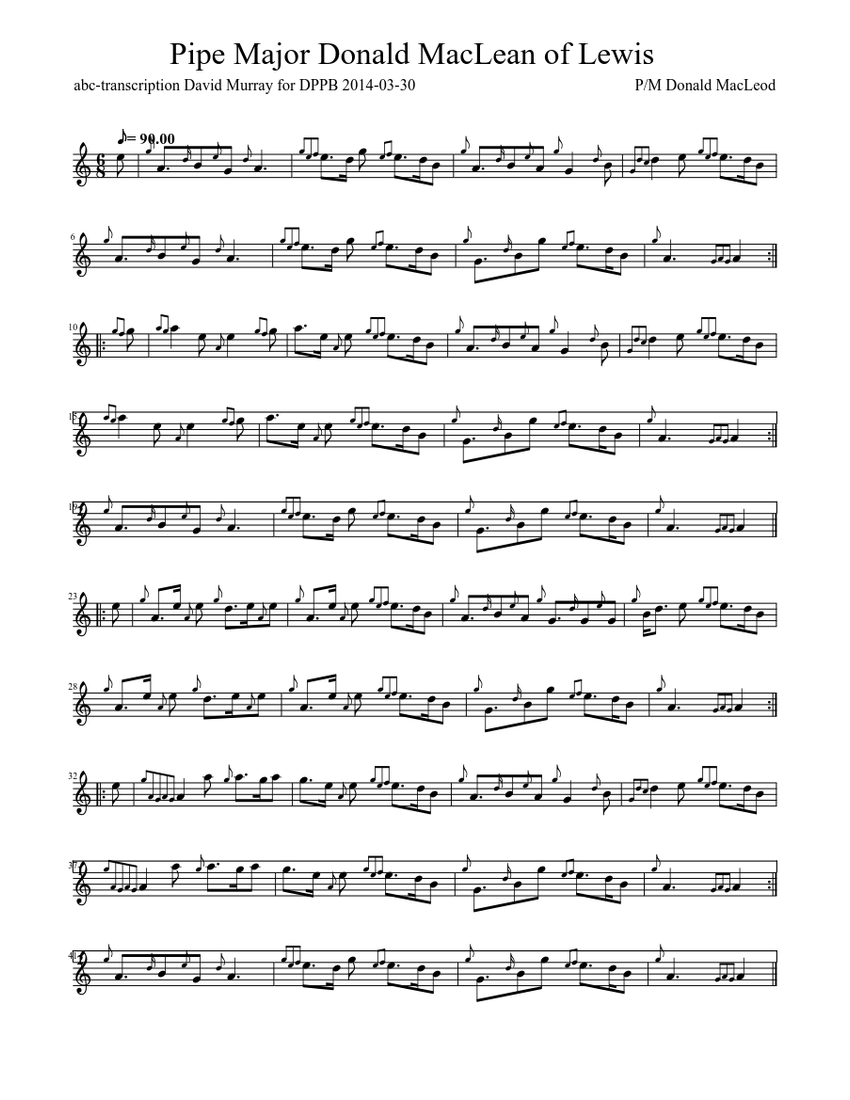 Pipe Major Donald MacLean of Lewis Sheet music | Download free in PDF ...