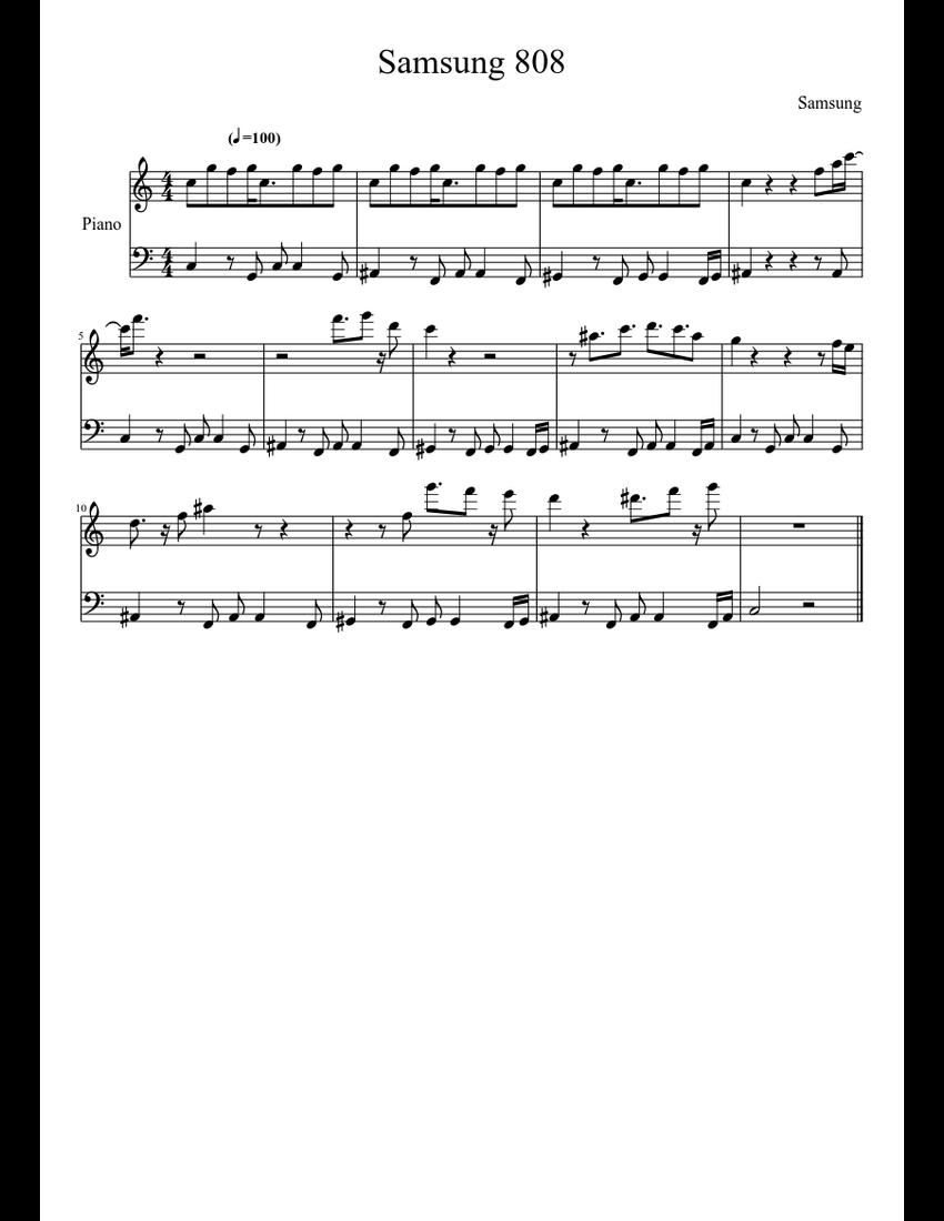 Samsung 808 sheet music for Piano download free in PDF or MIDI