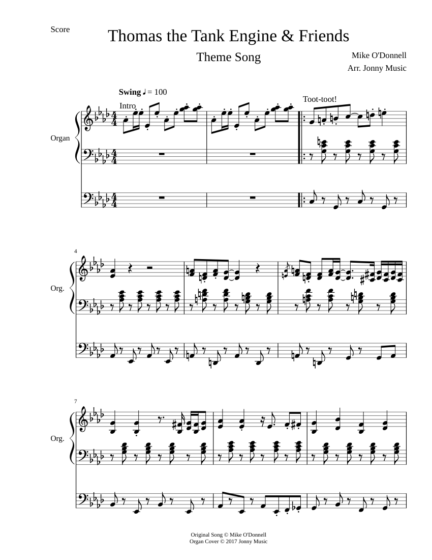 Thomas The Tank Engine and Friends Organ Cover Sheet music for Organ ...