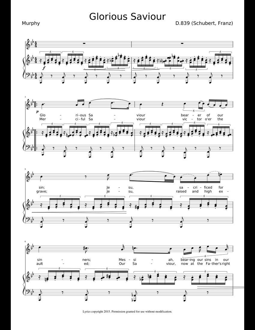 Glorious Saviour (to a tune by Franz Schubert) sheet music for Piano ...
