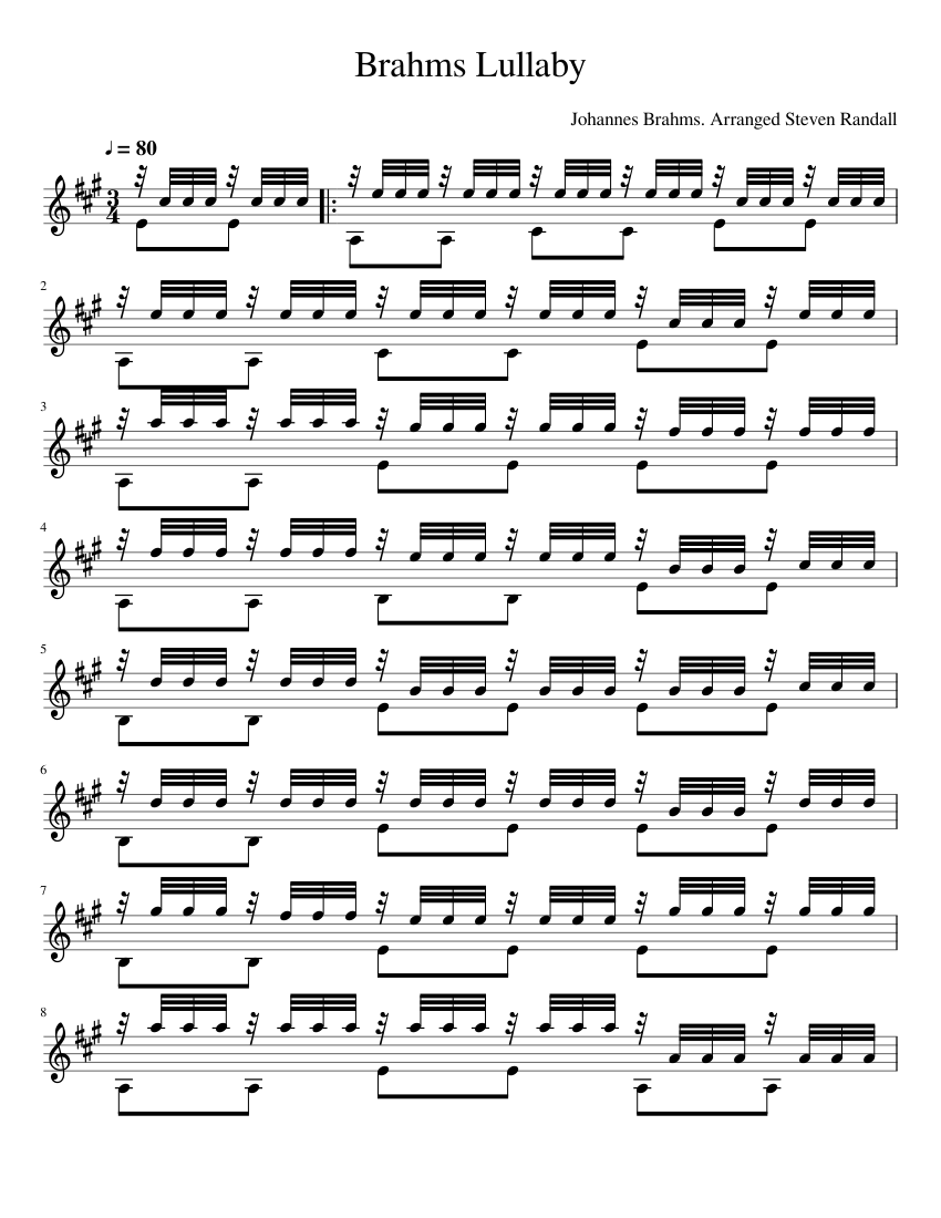 Brahms Lullaby For guitar tremolo Sheet music for Guitar | Download ...