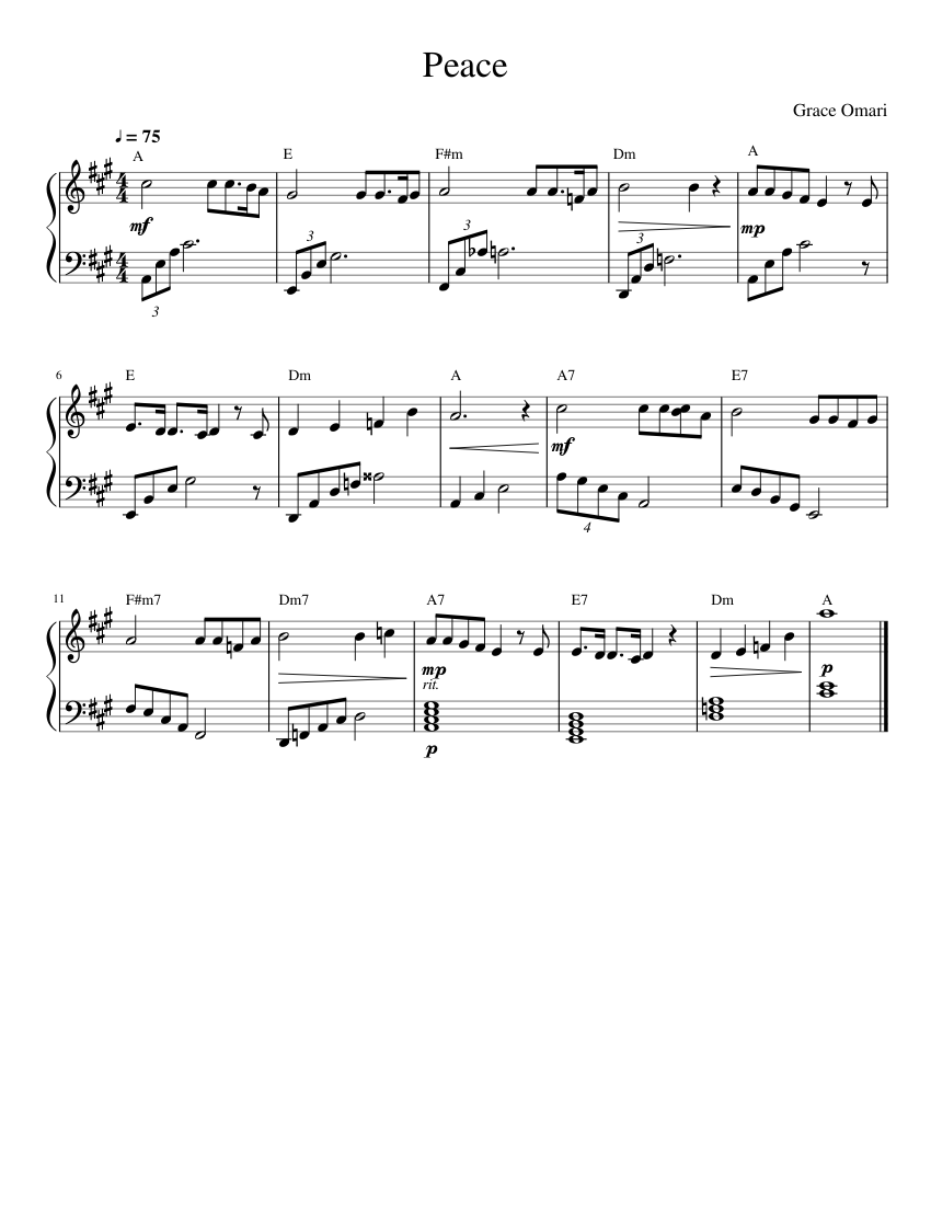 Peace Sheet music for Piano | Download free in PDF or MIDI | Musescore.com