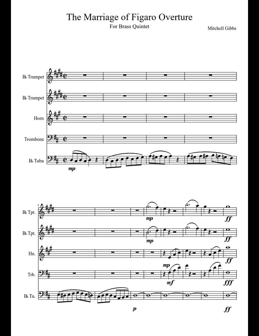 The Marriage of Figaro Overture (unfinished) sheet music download free ...
