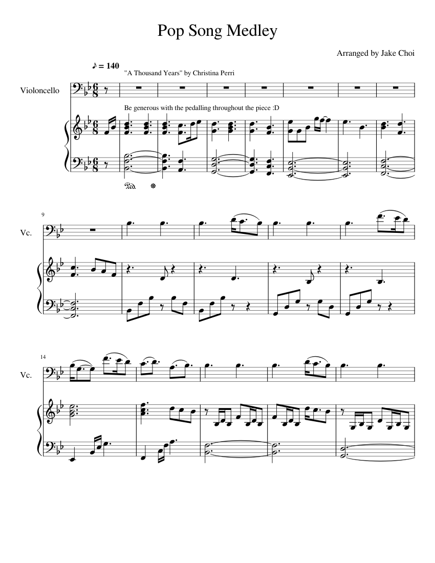 Pop Song Medley Piano Part Sheet Music For Piano Cello Voice Download Pop Song Medley Piano Part Sheet Music For Piano Cello Voice Download