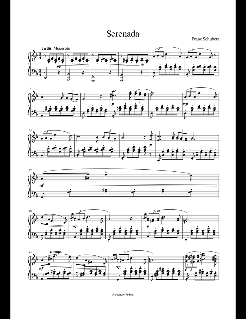 Serenada sheet music for Piano download free in PDF or MIDI