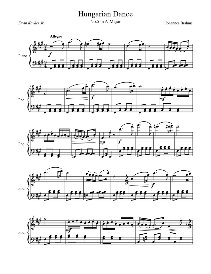 J. Brahms: Hungarian Dances No.5 Sheet music for Piano (Solo ...