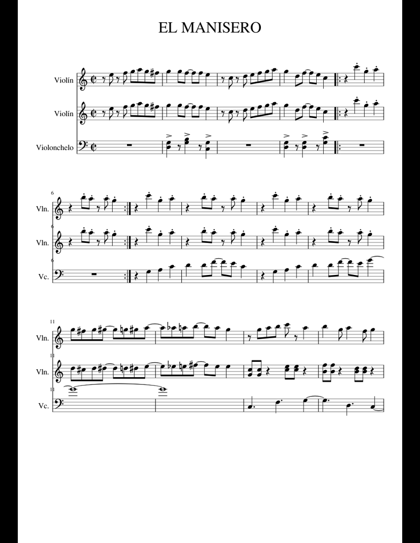 EL MANISERO sheet music for Violin, Cello download free in PDF or MIDI