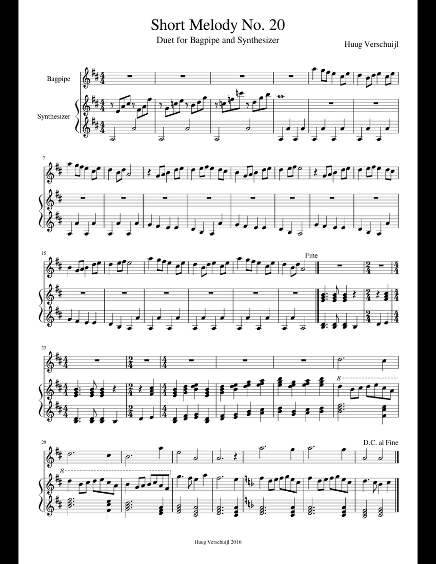 Short Melody No. 20 sheet music for Bagpipe, Brass Ensemble download ...