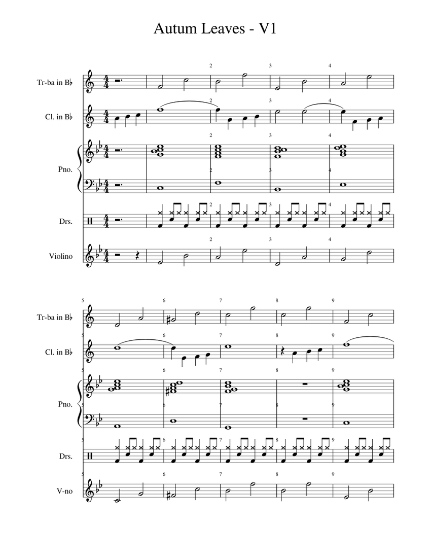 Autumn Leaves - V1 Sheet music for Clarinet, Piano, Violin, Trumpet ...
