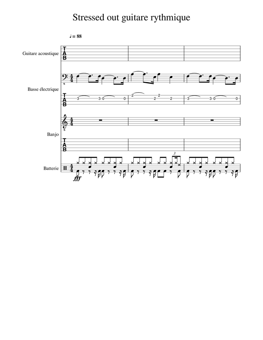 Stressed out arrangement Sheet music for Guitar, Bass, Percussion ...