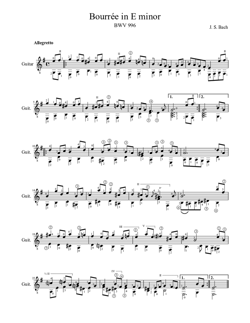 J. S. Bach - Bourrée in E minor, BWV 996 Sheet music | Download free in PDF or MIDI | Musescore.com