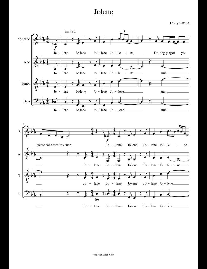 Jolene sheet music for Piano, Bass download free in PDF or MIDI