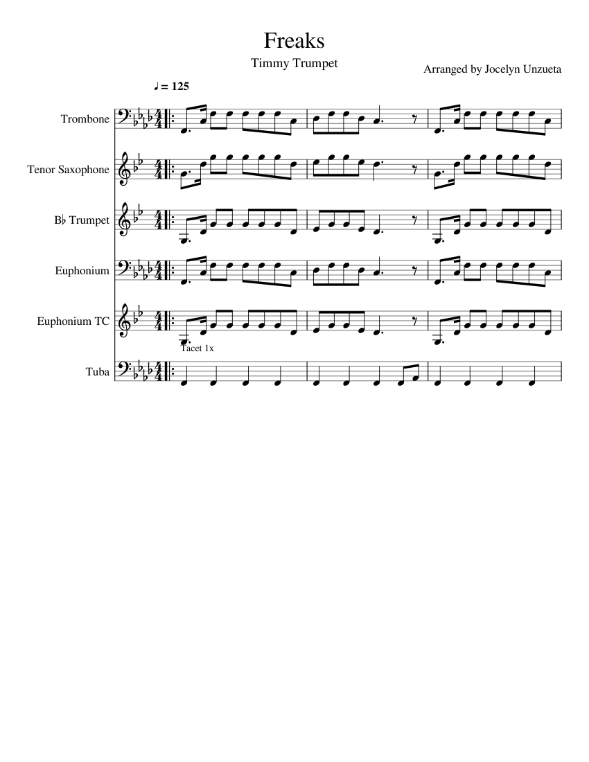 Freaks Sheet music for Trumpet (In B Flat), Trombone, Tuba, Saxophone ...