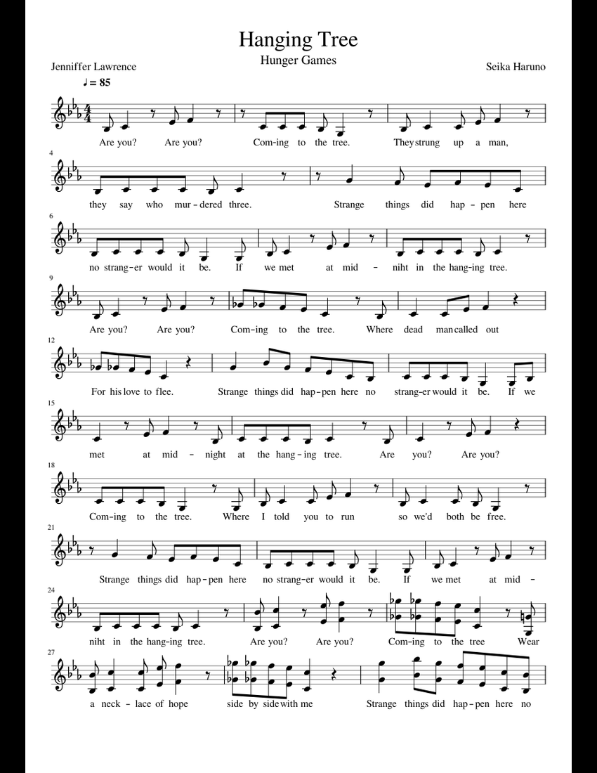Hanging Tree sheet music for Violin download free in PDF or MIDI