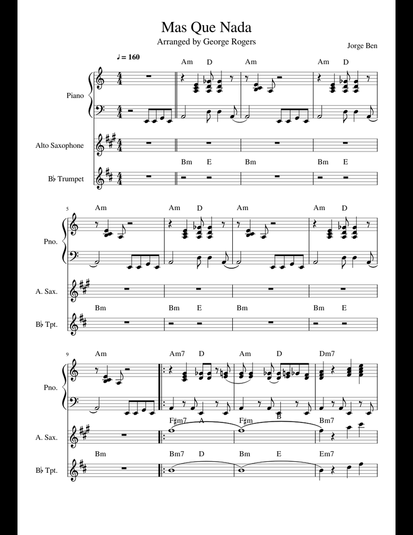 Mas Que Nada sheet music for Piano, Alto Saxophone, Trumpet download ...