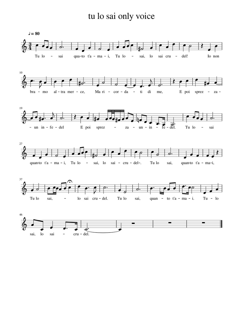tu lo sai only voice Sheet music for Piano | Download free in PDF or ...