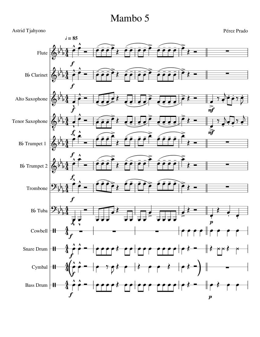 Mambo 5 sheet music for Flute, Clarinet, Alto Saxophone, Tenor Saxophone download free in PDF or ...