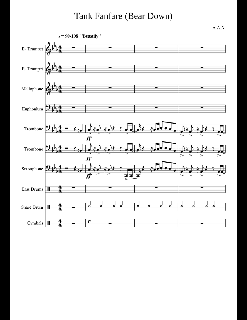 Tank Fanfare (Bear Down) Stand Tune sheet music for Trumpet, French ...
