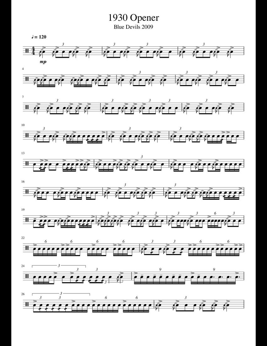 DCI Blue Devils 2009 "1930" Opener (Snare) sheet music for Percussion ...