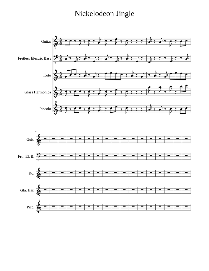 Nickelodeon Theme Sheet music for Guitar, Oboe (String Orchestra ...