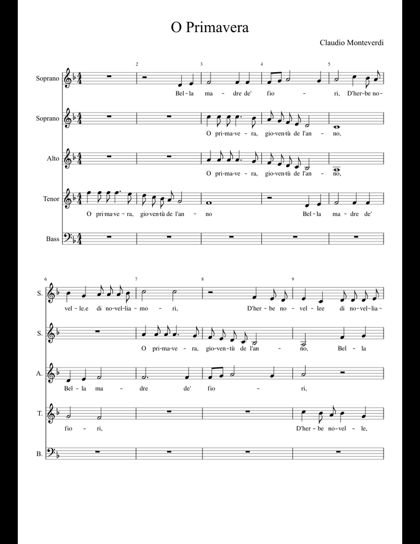 O primavera - Monteverdi sheet music for Voice download free in PDF or MIDI