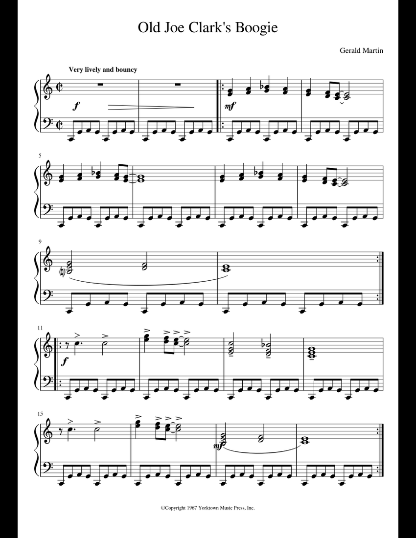 Old Joe Clark's Boogie (Gerald Martin) sheet music for Piano download ...