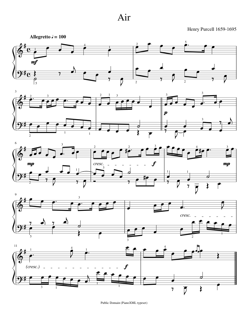 Purcell: Air Sheet music for Piano (Solo) | Musescore.com