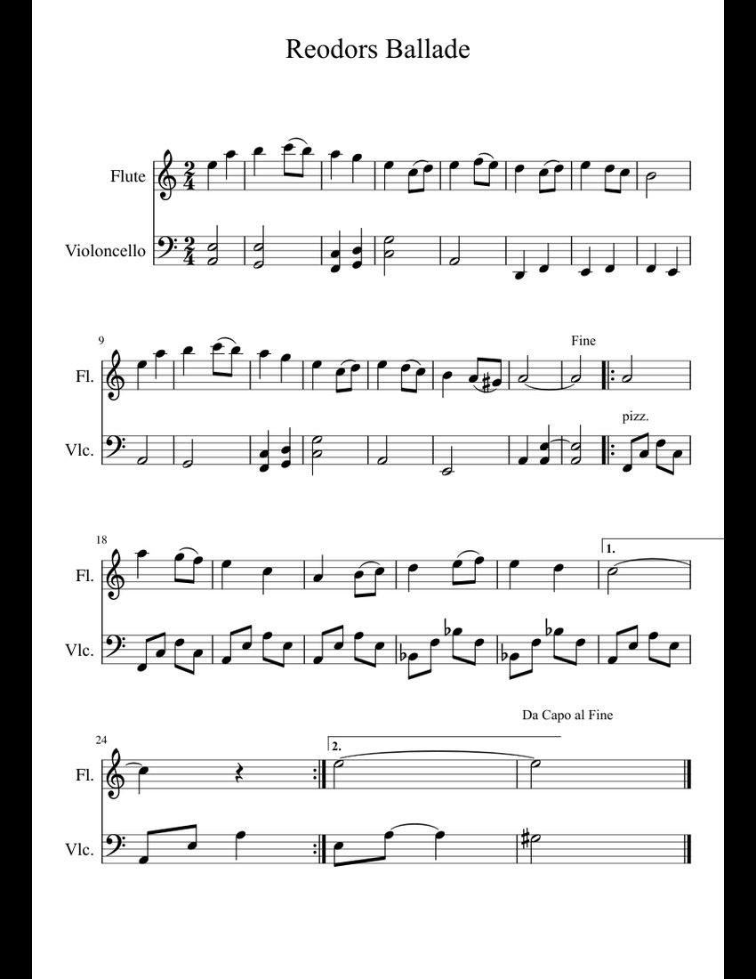 Reodors Ballade sheet music for Flute, Cello download free in PDF or MIDI