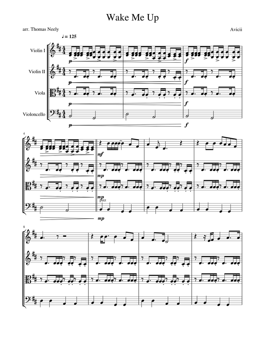 Wake Me Up Sheet music for Violin, Viola, Cello | Download free in PDF ...
