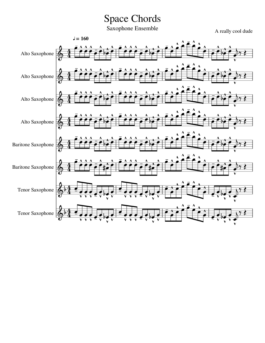 Space Chords Sheet music for Alto Saxophone, Baritone Saxophone, Tenor ...