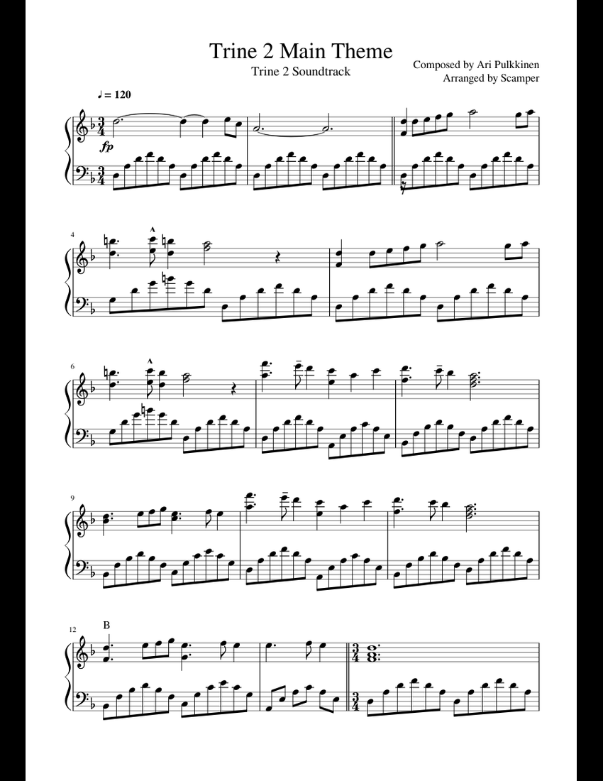 Trine 2 Main Theme sheet music for Piano download free in PDF or MIDI