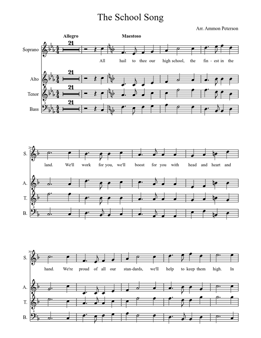Choir Parts for The School Song Sheet music for Bass (Solo) | Musescore.com