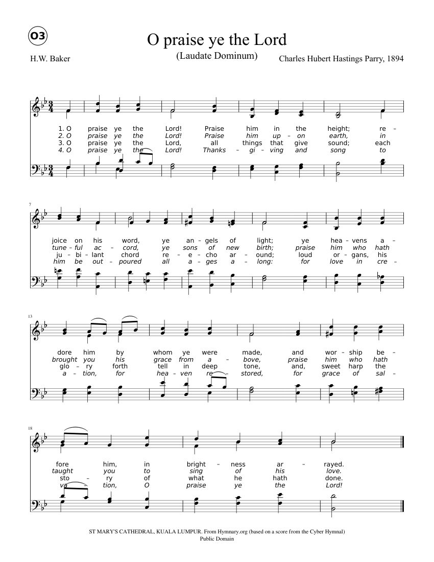 O praise ye the Lord - Laudate Dominum sheet music download free in PDF ...