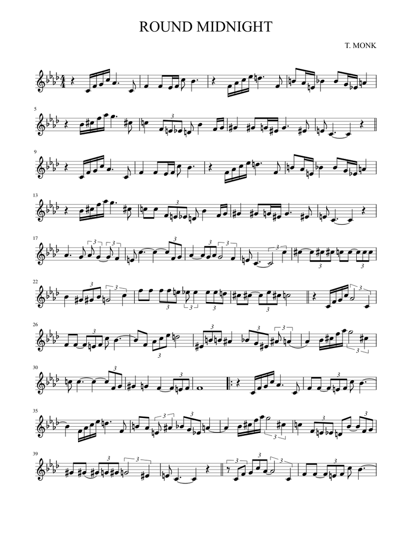 ROUND MIDNIGHT Sheet music for Alto Saxophone | Download free in PDF or ...