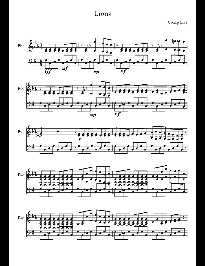 Lions sheet music download free in PDF or MIDI