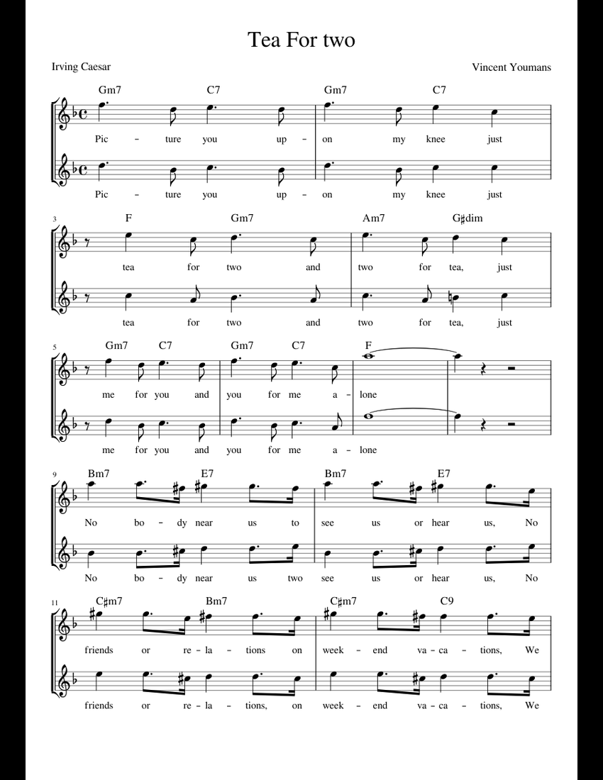 tea for two sheet music for Piano download free in PDF or MIDI
