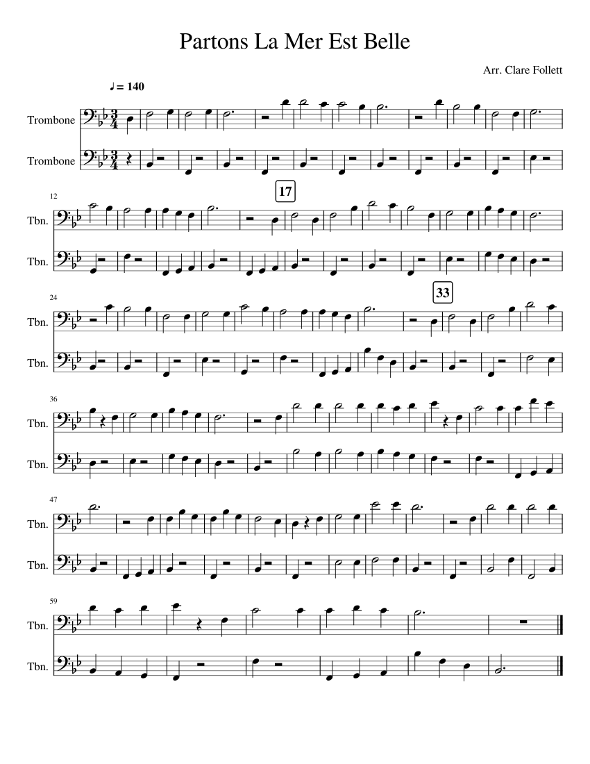 Partons La Mer Est Belle sheet music for Trombone download free in PDF or MIDI
