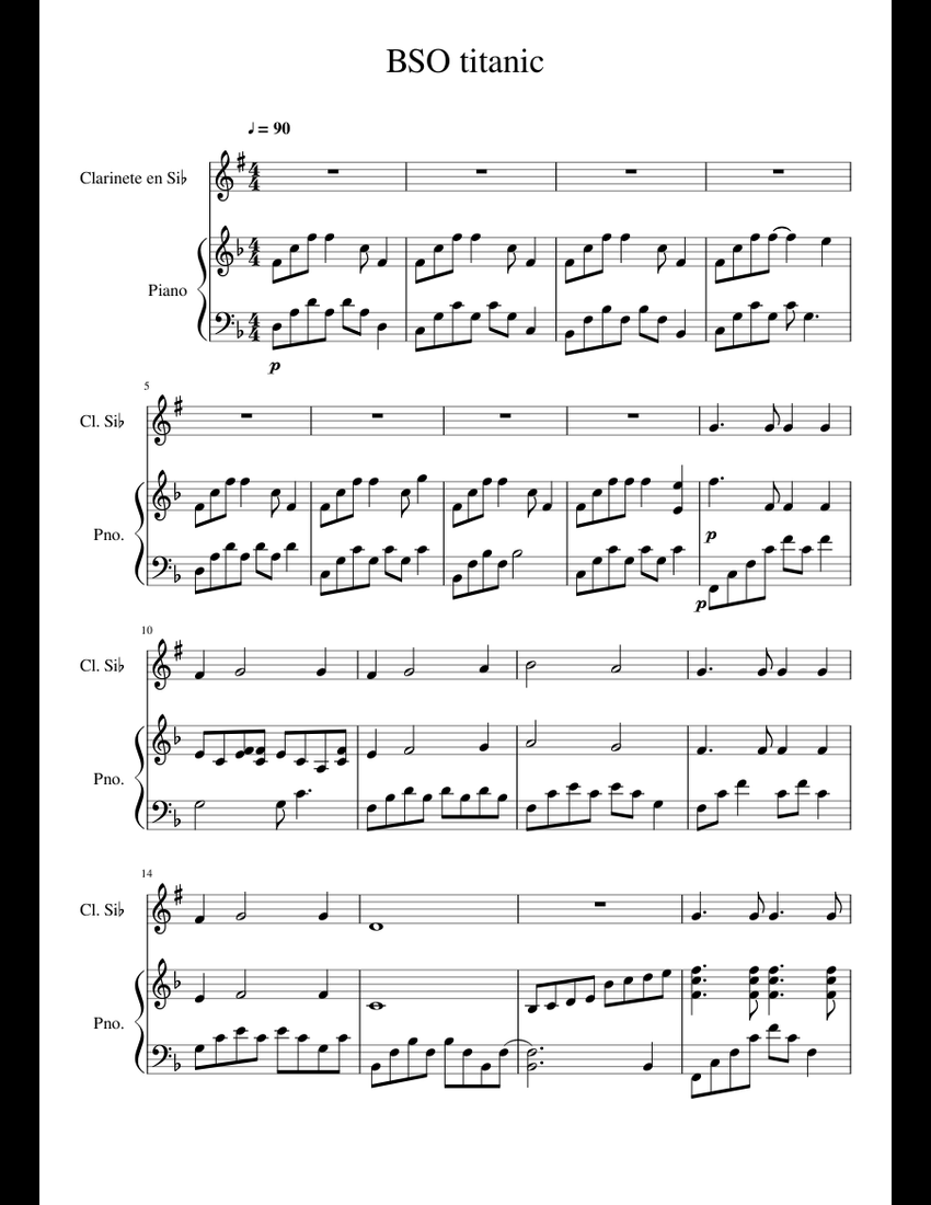 BSO titanic sheet music for Clarinet, Piano download free in PDF or MIDI