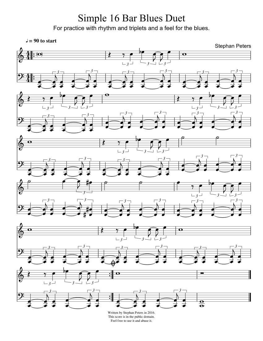 Simple 16 Bar Blues Duet Sheet music for Piano | Download free in PDF ...