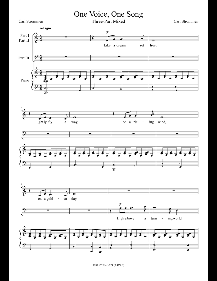 One Voice, One Song sheet music for Piano, Voice download free in PDF ...