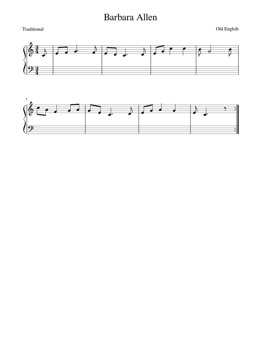 Barbara Allen Sheet music for Piano (Solo) | Musescore.com