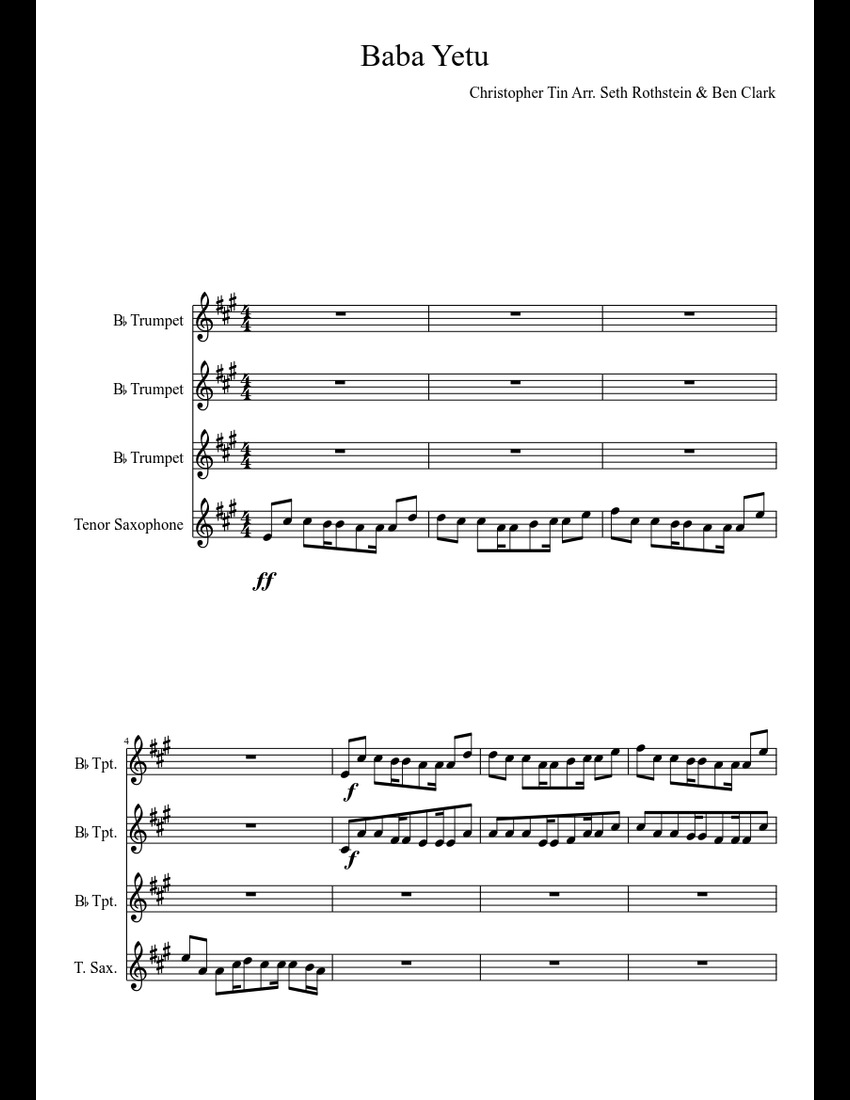 Baba Yetu - Trumpet feat. Tenor Sax sheet music for Trumpet, Tenor Saxophone download free in ...