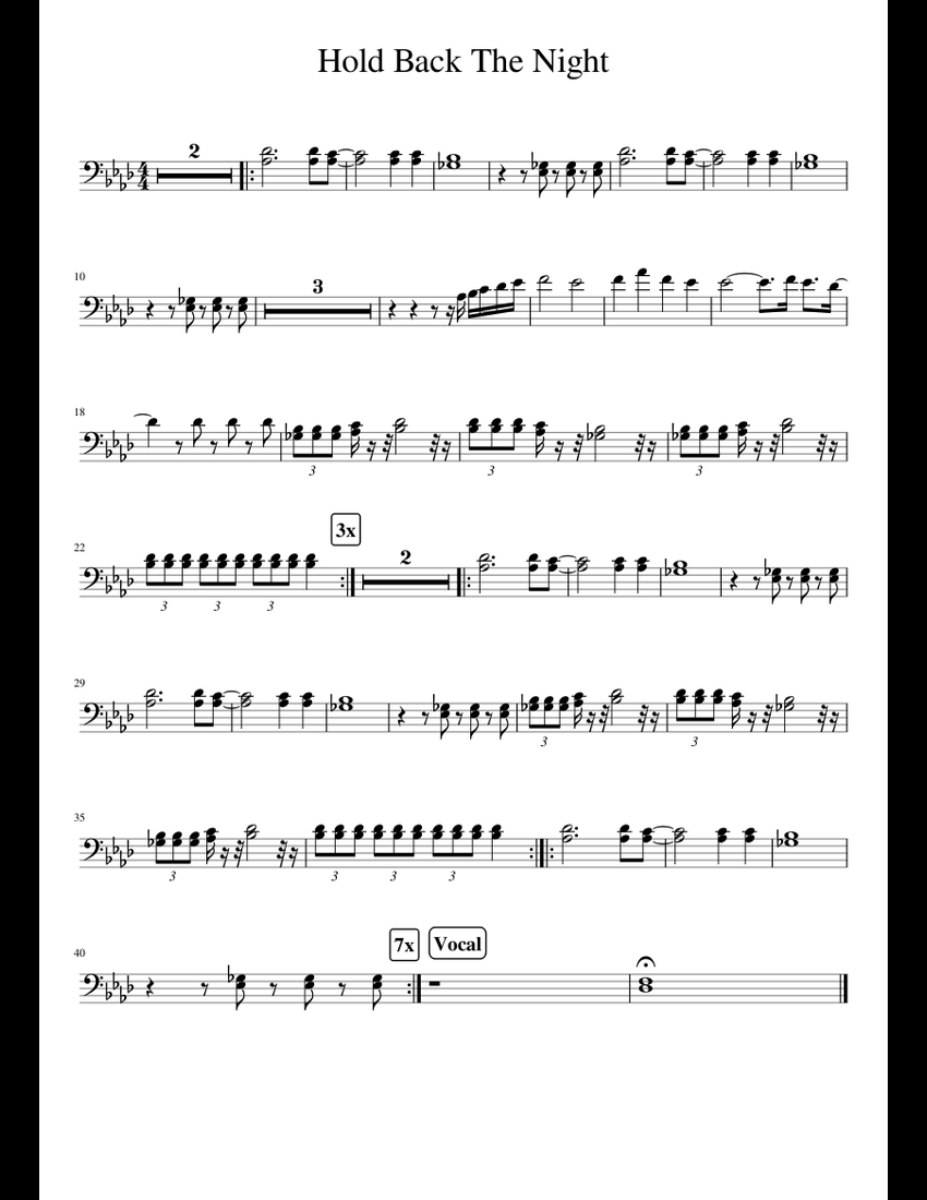 Hold Back The Night sheet music for Piano download free in PDF or MIDI